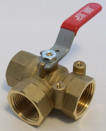 1" IPS 3-way brass ball valve, 400psi