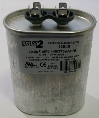40 MFD run capacitor, 440V oval